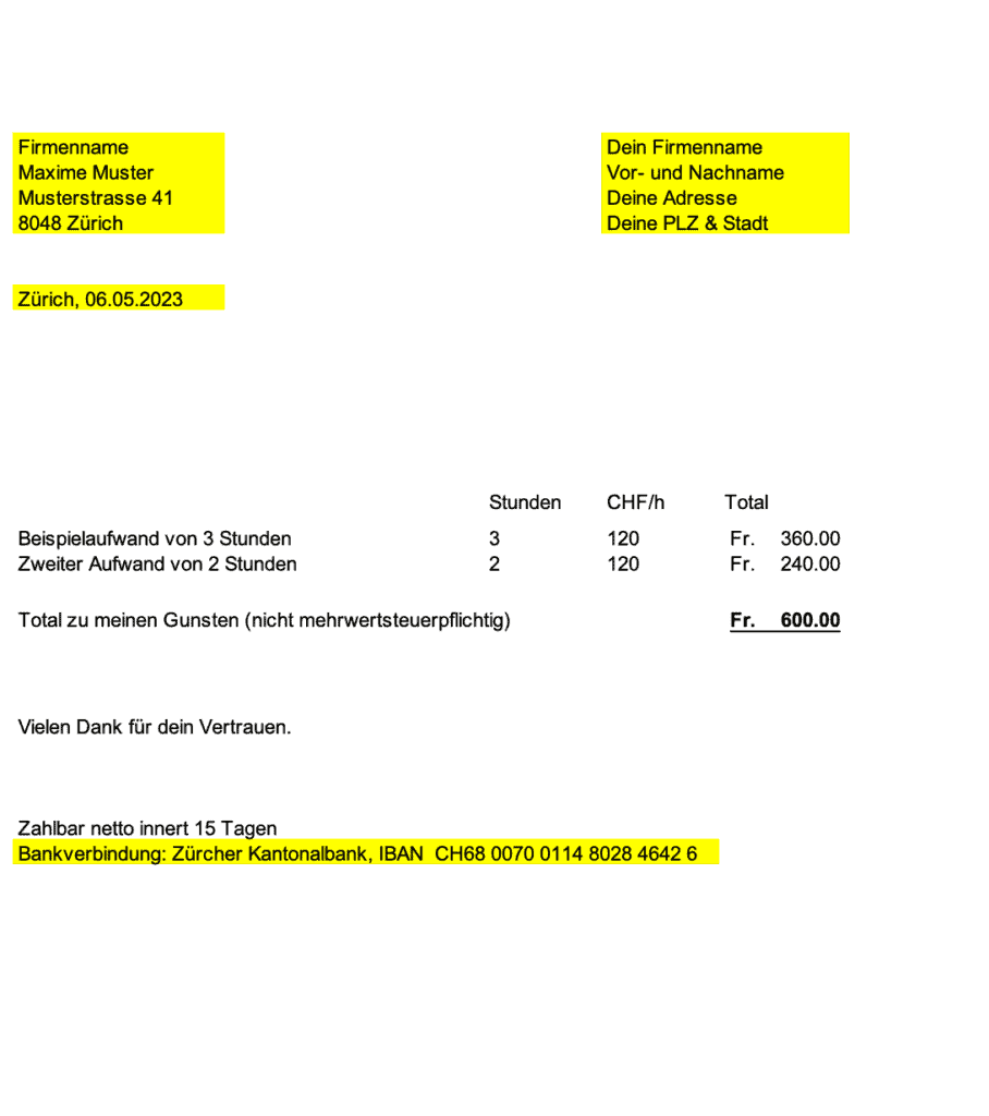 Gratis Rechnungsvorlage Schweiz - MILKEE
